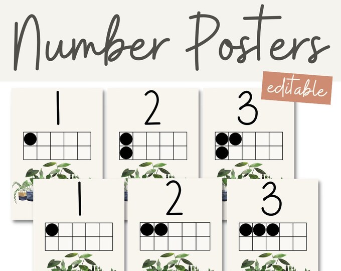 Ten Frame Number Posters 0 - 100 | Modern Boho Plants Classroom Decor ...