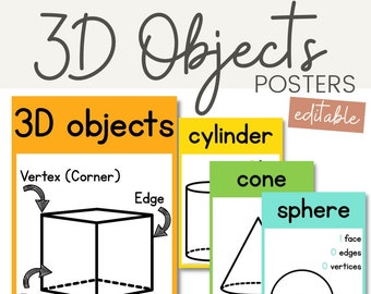 3D Shapes Poster Set 3D Objects Bright Classroom Decor Printable Shape ...