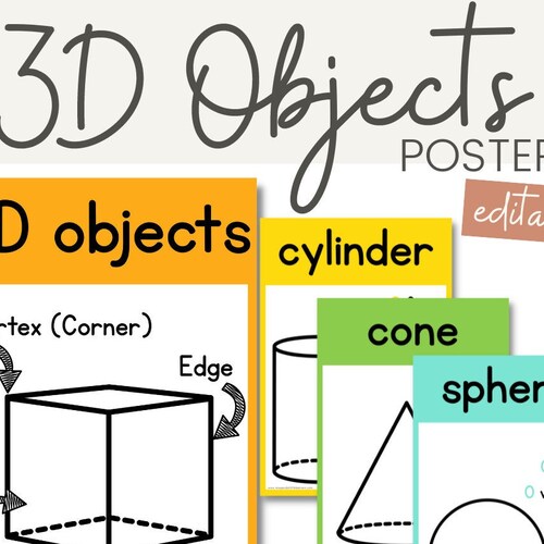 3D Objects / 3D Shapes Posters RAINBOW BRIGHTS Classroom - Etsy