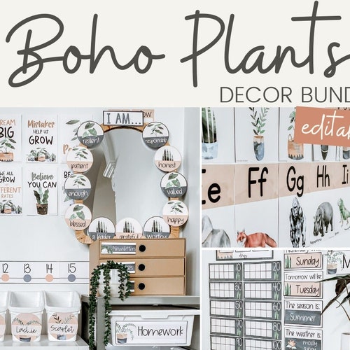 Modern Boho Plants Birthday Display Rustic Boho Classroom - Etsy