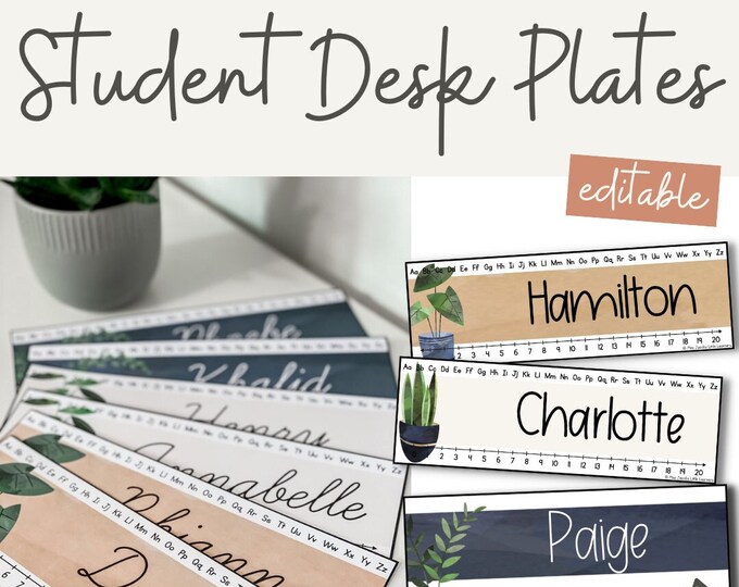 Boho Plants Student Desk Plates | Editable Rustic Classroom Decor - Etsy