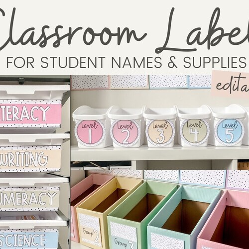 Classroom Labels SPOTTY PASTELS Classroom Decor Editable - Etsy