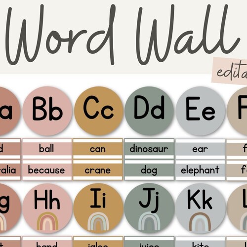 BOHO RAINBOW Word Wall Editable Neutral Rainbow Classroom - Etsy