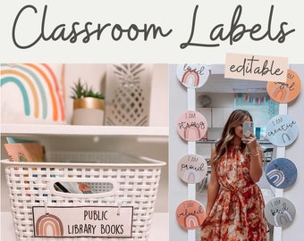 Pastel Boho Rainbow Classroom Labels editable - Etsy