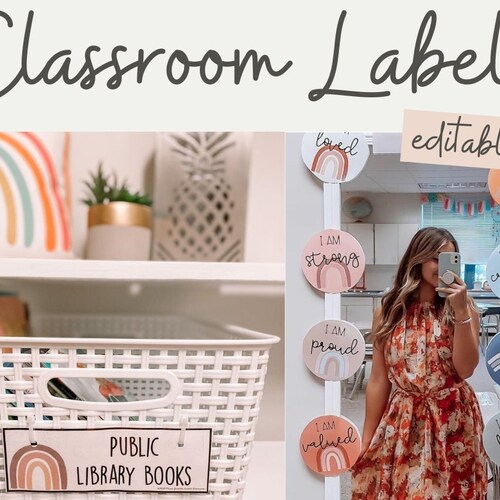BOHO RAINBOW Classroom Labels & Student Desk Plates Editable - Etsy
