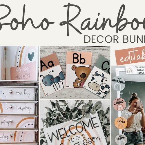BOHO RAINBOW Classroom Decor Bundle Editable Neutral - Etsy