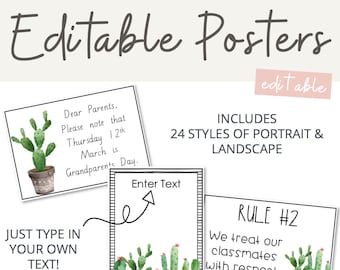 CACTUS Editable Classroom Posters Pack | Cactus Classroom Decor - Etsy