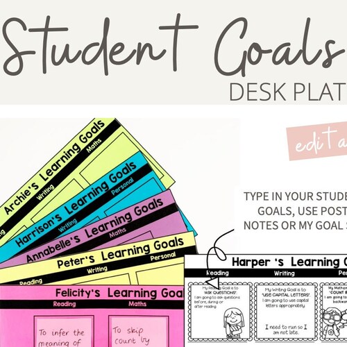 BOHO RAINBOW Goals Desk Mat Editable Neutral Rainbow | Etsy