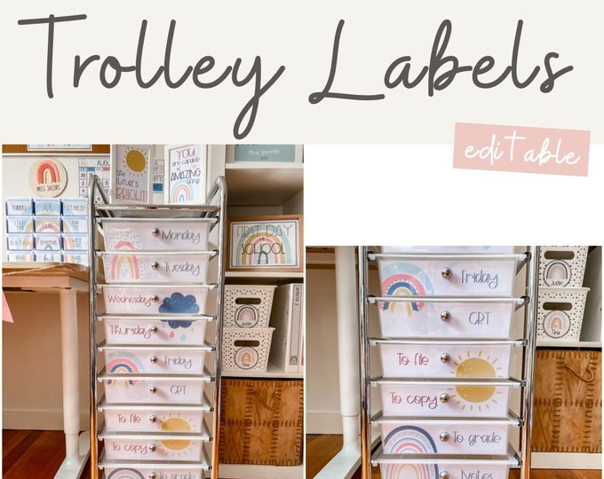MODERN RAINBOW Teacher Trolley Labels | Editable | Calm Colors Decor - Etsy