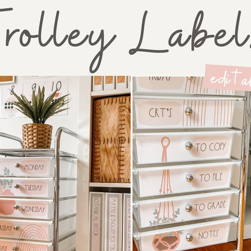 BOHO RAINBOW Teacher Rolling Cart Labels Editable Neutral - Etsy