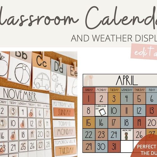 BOHO VIBES Classroom Calendar Editable Desert Neutrals - Etsy