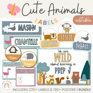 Cute Animal Classroom Labels Bundle | Editable Student Name Tags ...
