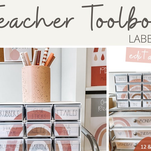Boho Rainbow Teacher Toolbox Labels - Etsy