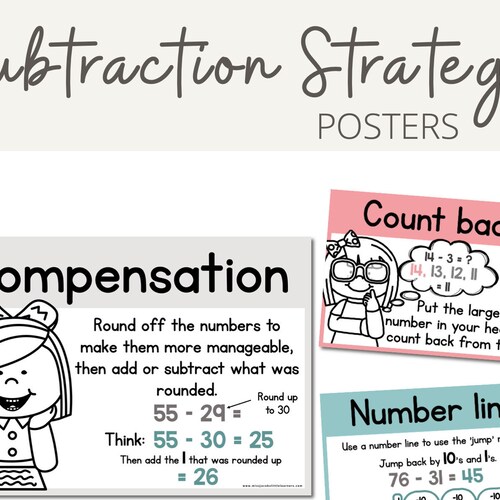 CALM COLORS Subtraction Strategy Posters Math Posters - Etsy
