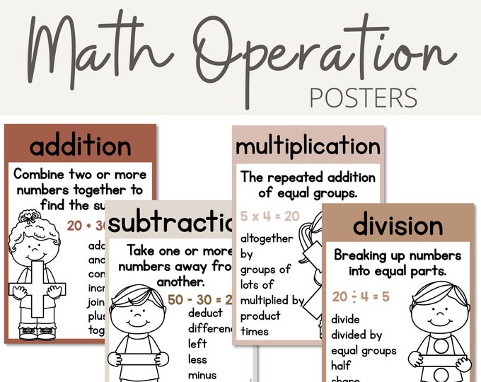 DESERT NEUTRAL Math Operation Posters | Boho Vibes Classroom Decor - Etsy