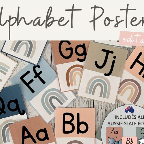 BOHO RAINBOW Alphabet Posters Editable Neutral Rainbow - Etsy