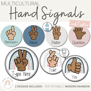 MODERN RAINBOW Hand Signals Posters | Editable | Calm Colors Classroom ...