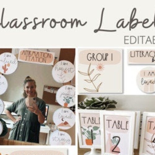 BOHO VIBES Classroom Labels Bundle Editable Desert Neutral - Etsy