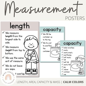 CALM COLORS Measurement Posters Math Posters Modern Rainbow Classroom ...