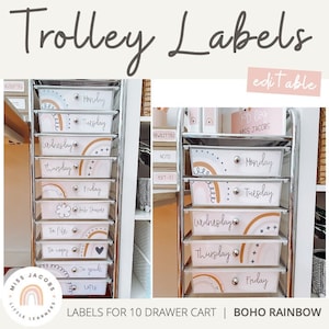 BOHO RAINBOW Teacher Rolling Cart Labels Editable Neutral - Etsy