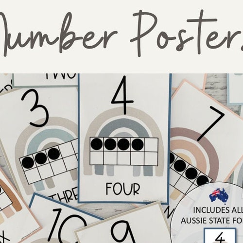 Neutral Boho Rainbow Classroom Number Posters | Etsy