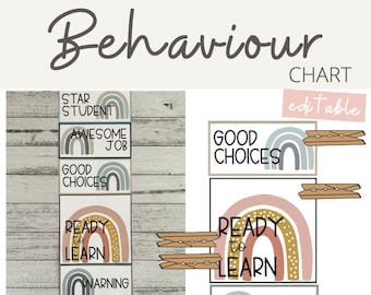 Printable Behavior Clip Chart, Neutral Boho Classroom Decor, Editable ...