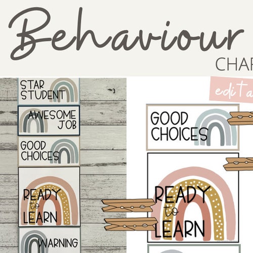 BOHO RAINBOW Behavior Clip Chart Editable Neutral Rainbow | Etsy