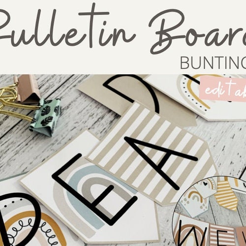 BOHO RAINBOW Bulletin Board Signage Editable Neutral - Etsy