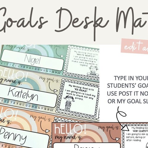 BOHO RAINBOW Goals Desk Mat Editable Neutral Rainbow - Etsy