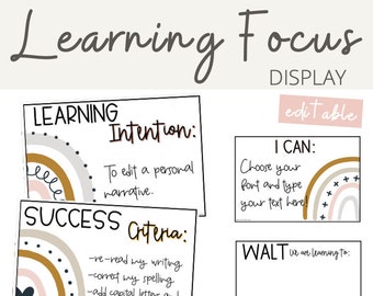 BOHO RAINBOW Bulletin Board Signage Editable Neutral - Etsy