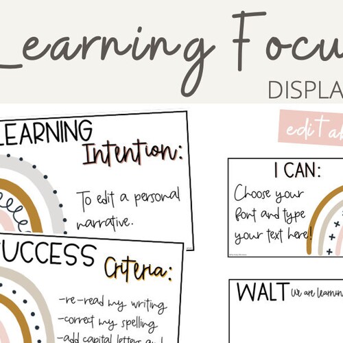 BOHO RAINBOW Learning Intentions Editable Neutral Rainbow - Etsy UK