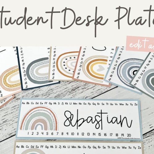 BOHO RAINBOW Classroom Labels & Student Desk Plates Editable - Etsy