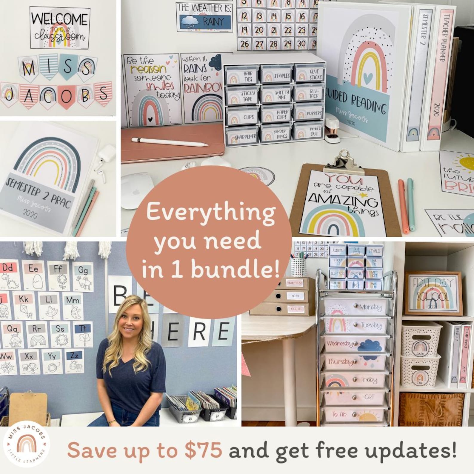 MODERN RAINBOW Classroom Decor Bundle Editable Calm Colors Classroom ...