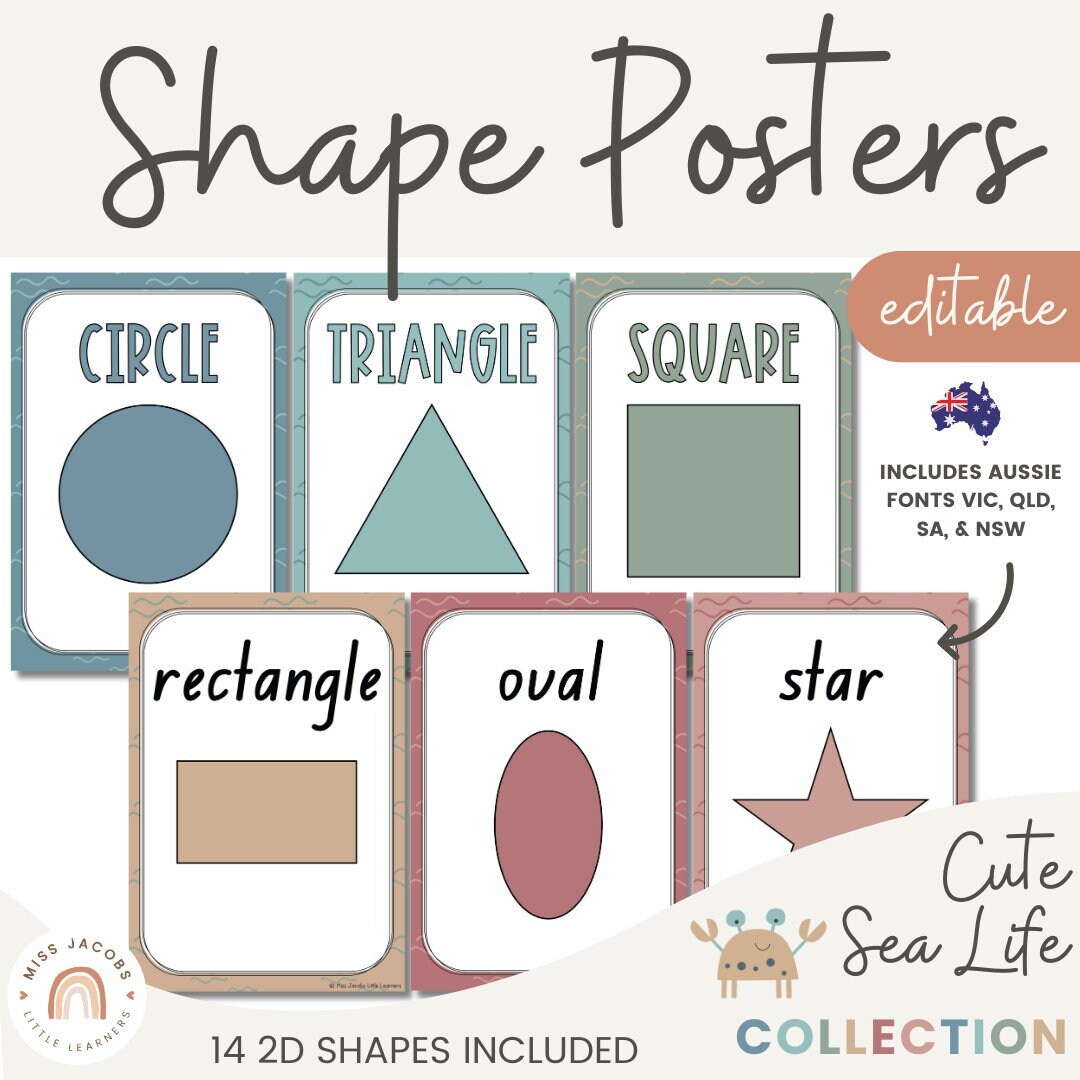 Shape Posters | Cute Sea Life Classroom Decor | Editable - Etsy