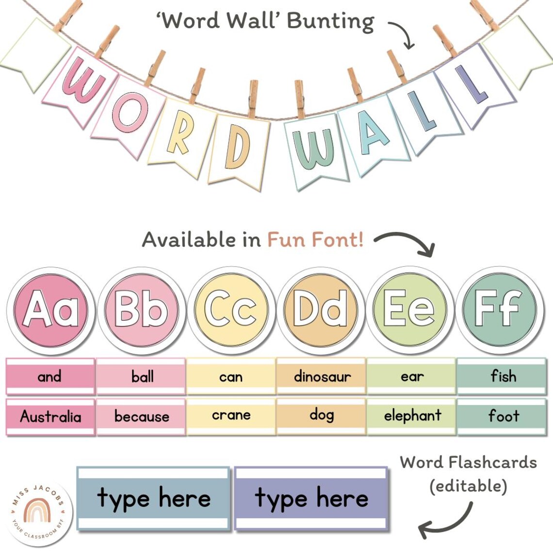 Alphabet Word Wall | PASTELS | Editable - Etsy