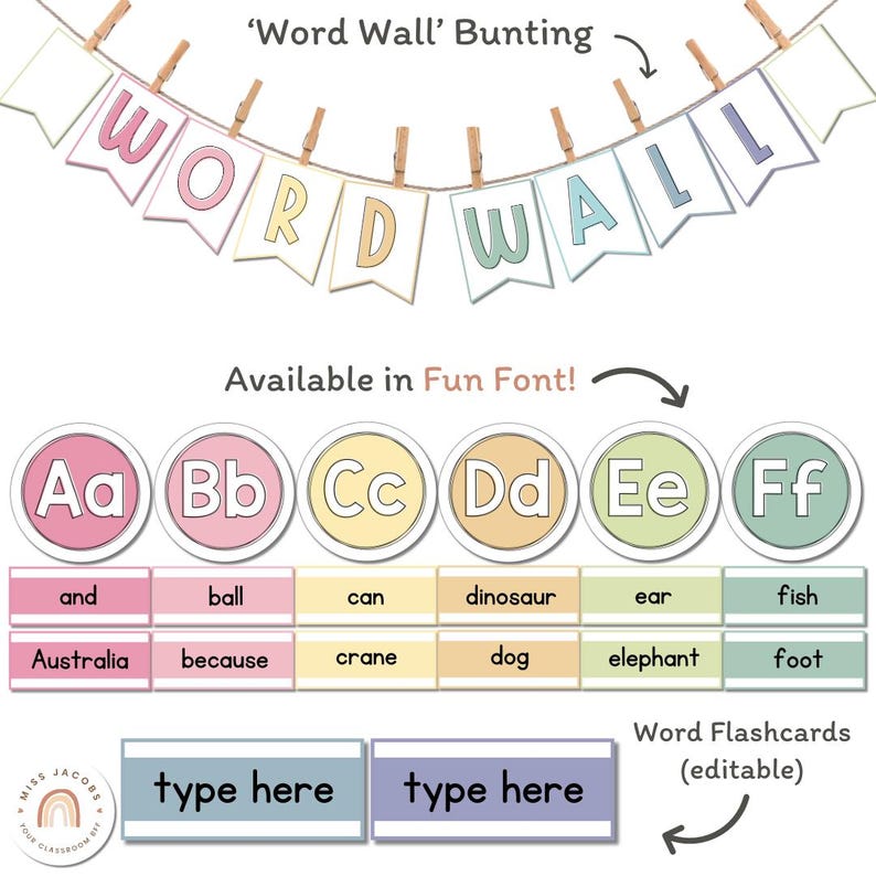 Alphabet Word Wall | PASTELS | Editable - Etsy