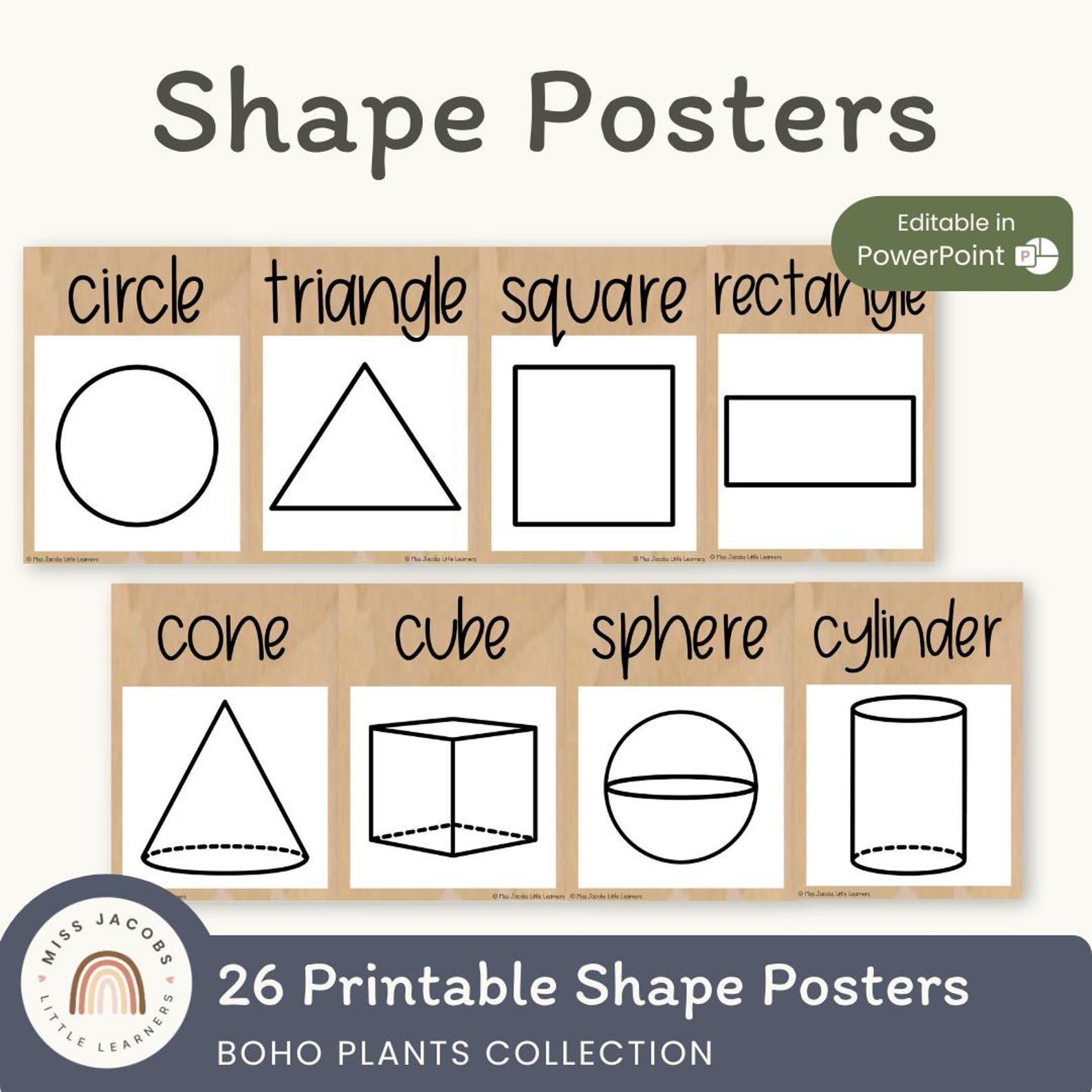 Modern Boho Rustic 2D & 3D Shape Posters | Neutral Classroom Decor ...