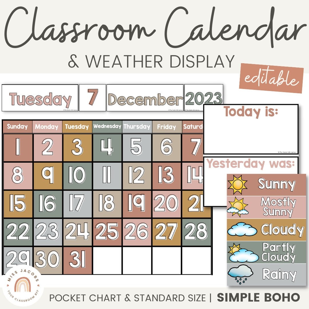 Classroom Calendar and Weather Display | SIMPLE BOHO - Etsy