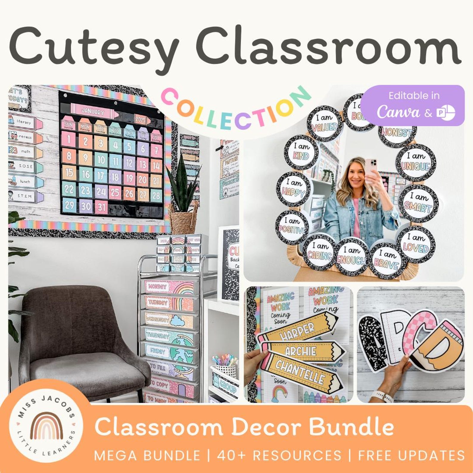 Cutesy Classroom Decor Bundle, Bright Rainbow Composition Notebook ...