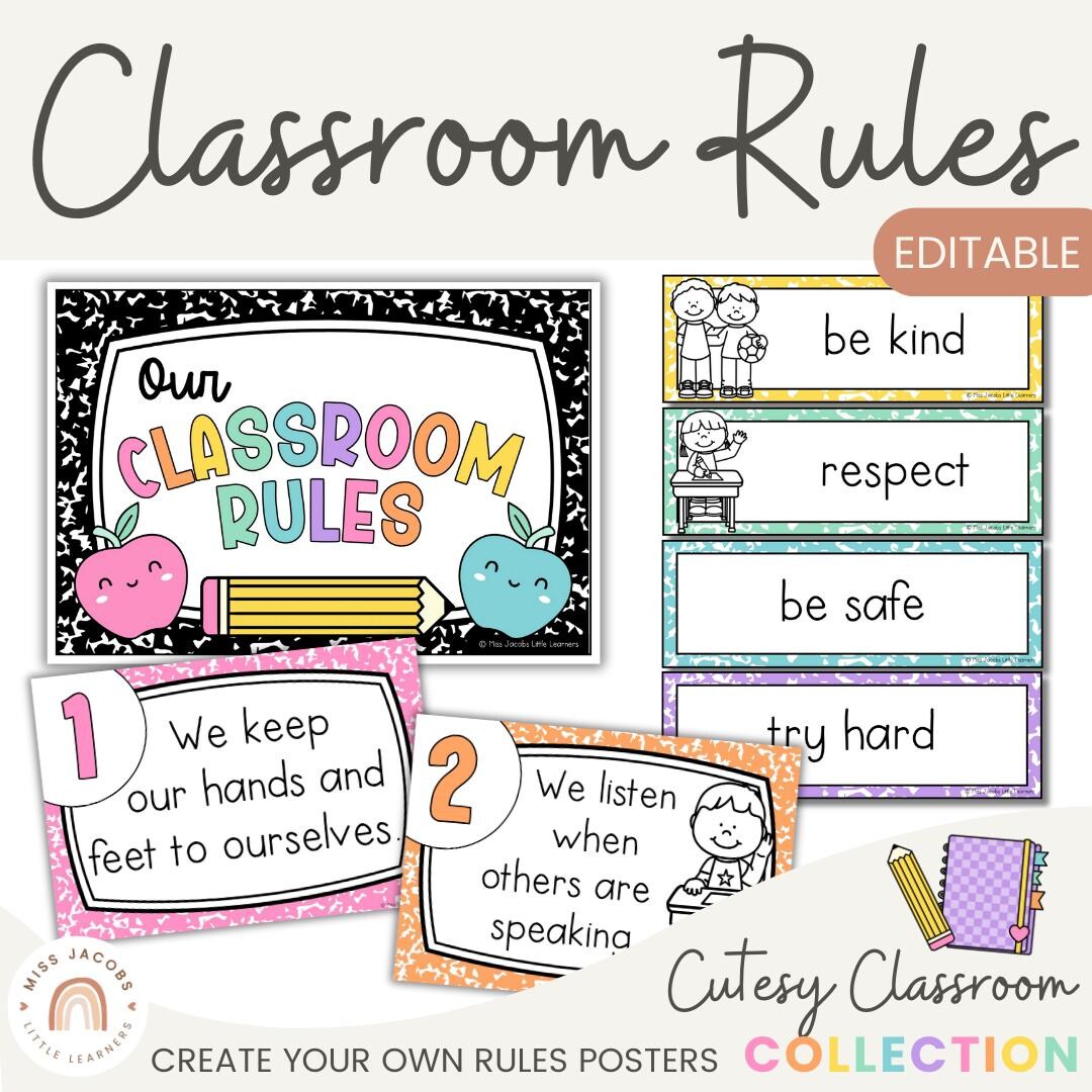 Cutesy Classroom Rules and Expectations Posters, Editable Rules for ...