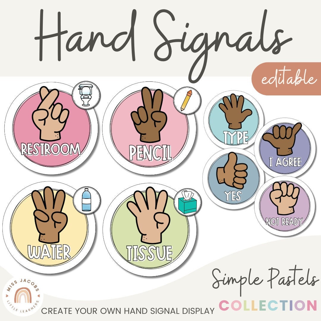 Hand Signals Posters | PASTELS Classroom Decor | EDITABLE - Etsy