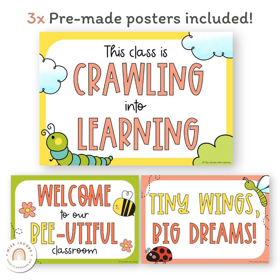 Spring Insect Door Display for Classroom, Editable Welcome Signs + Name ...