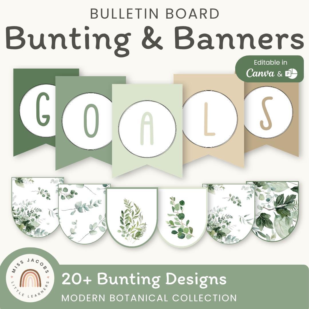 Editable Bunting Banner Letters, Bulletin Board Display, Eucalyptus ...