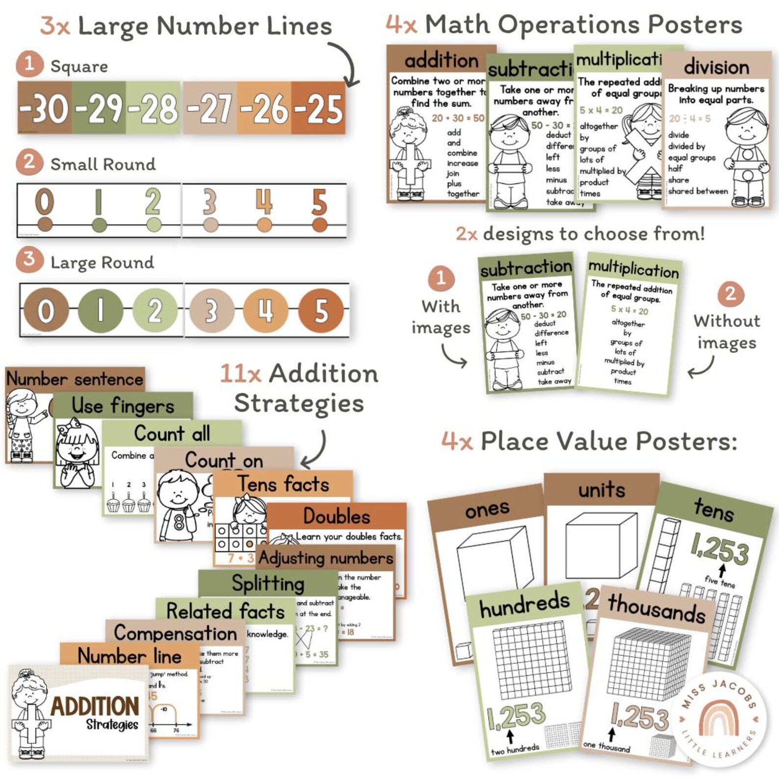 Woodland Rustic Math Posters Bundle, Printable 19 Numeracy Poster Set ...