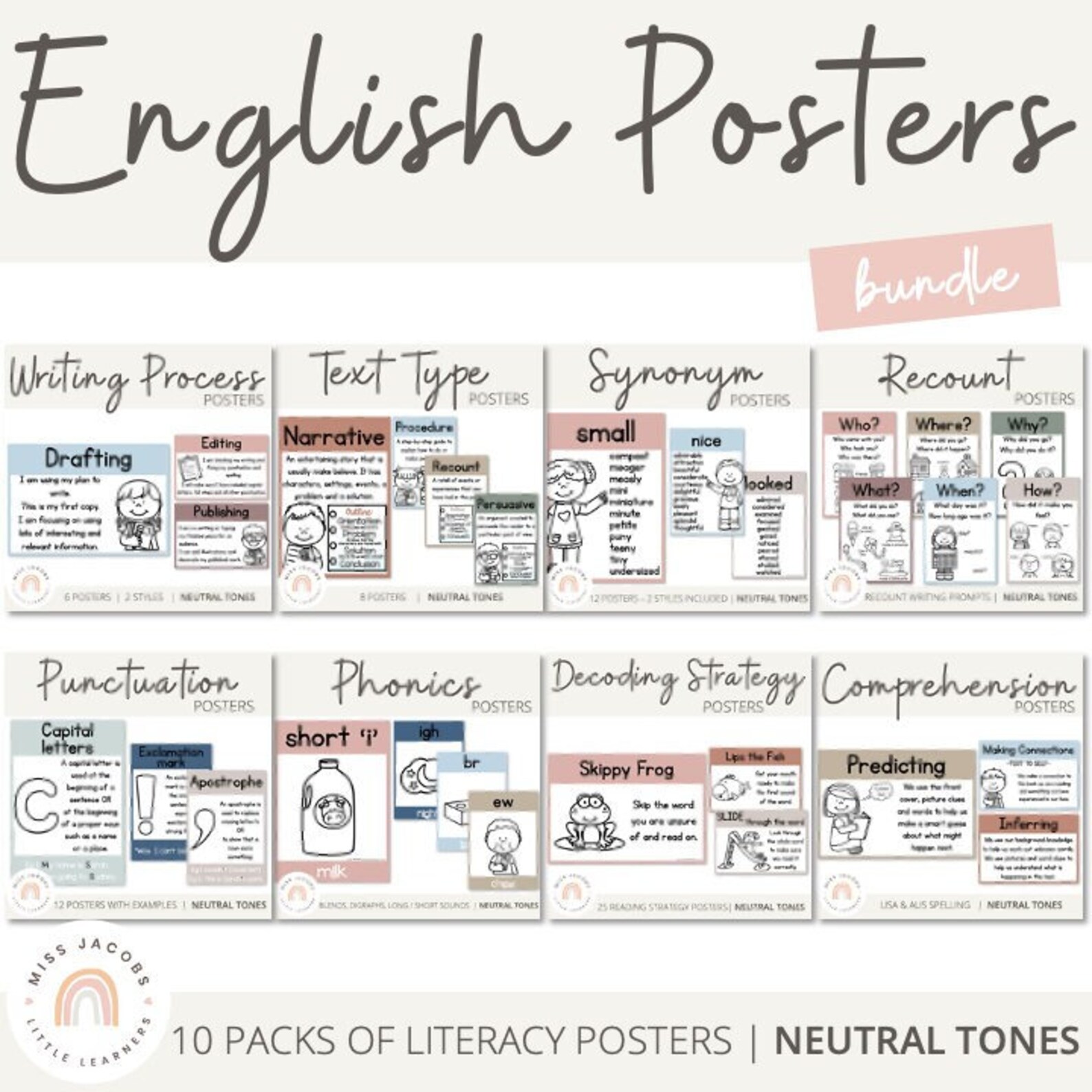 NEUTRAL English Posters Bundle Boho Color Palette Neutral | Etsy