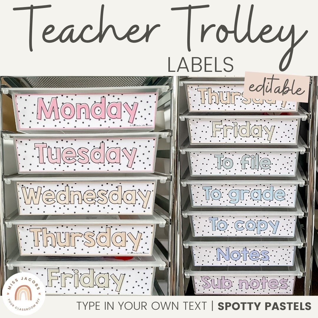 Teacher Trolley Labels | 10 Drawer Cart Labels | SPOTTY PASTELS ...
