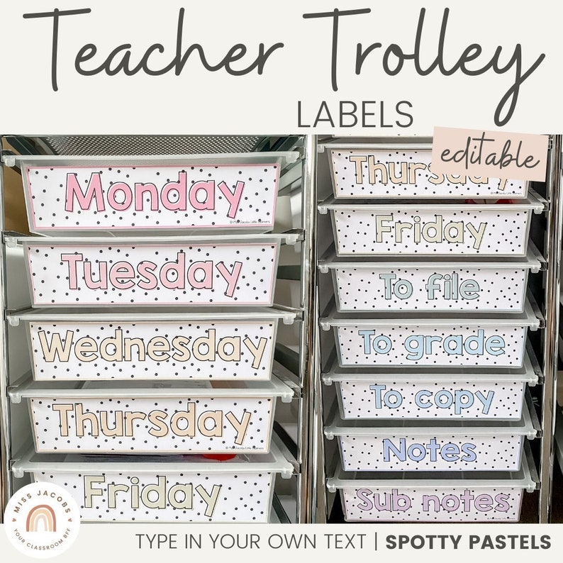 Teacher Trolley Labels 10 Drawer Cart Labels SPOTTY - Etsy