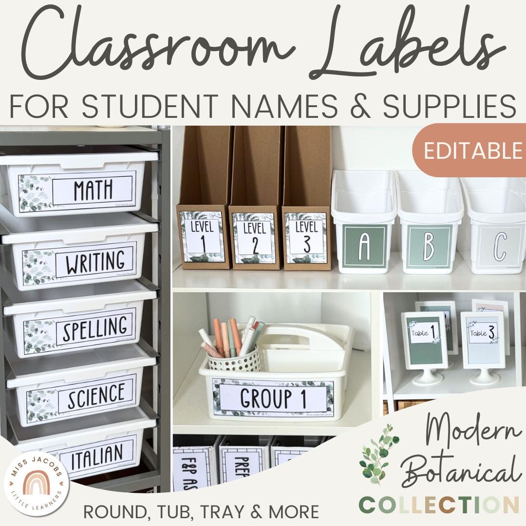Editable Classroom Labels, Modern Botanical Name & Supply Tags, Tray ...