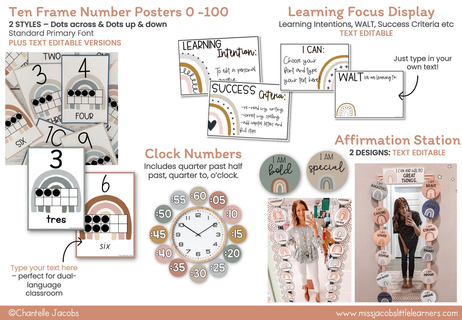 BOHO RAINBOW Classroom Decor Bundle Editable Neutral - Etsy