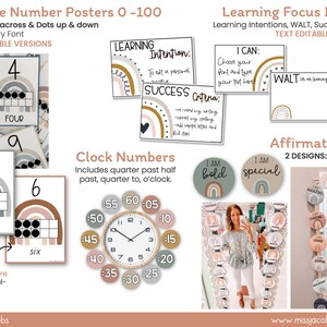 BOHO RAINBOW Classroom Decor Bundle Editable Neutral Rainbow Classroom ...